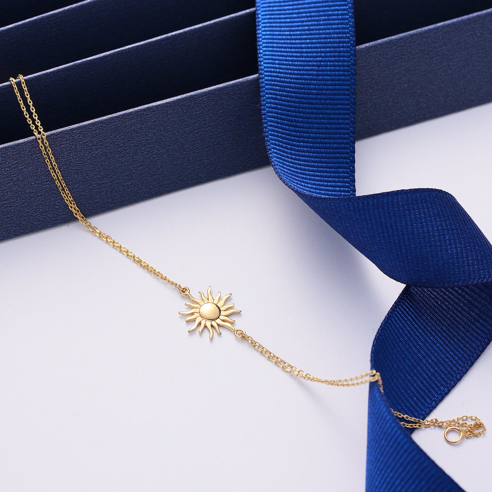 Sun Bracelet, 14K Real Gold Sun Bracelet, Dainty Initial Sun Bracelet ...