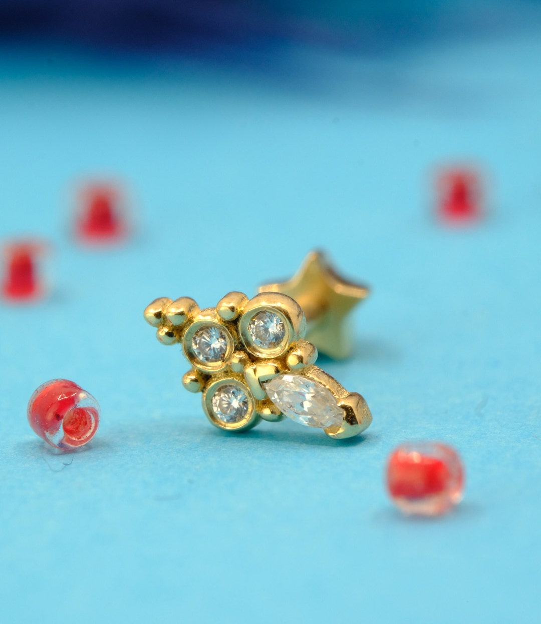 Handmade 14K Gold Symbol Tragus, Minimalist Gold Solitaire Tragus, 14K ...