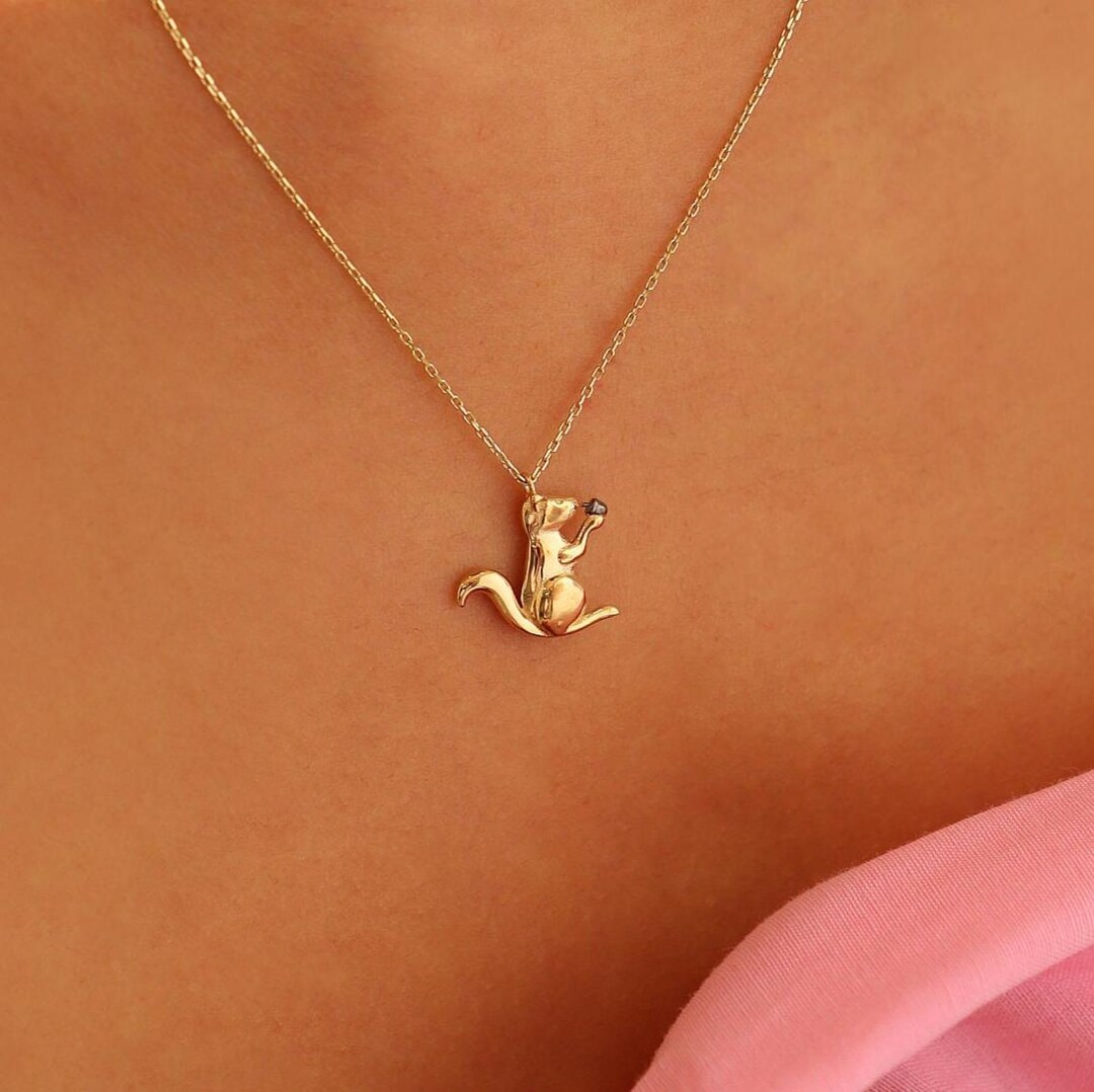 14K Gold Squirrel Necklace, 14K Solid Gold Animal Necklace, Minimalist ...