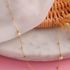 14K Pearl Ball Necklace, 14K Solid Gold Pearl Necklace, Minimalist 14K ...