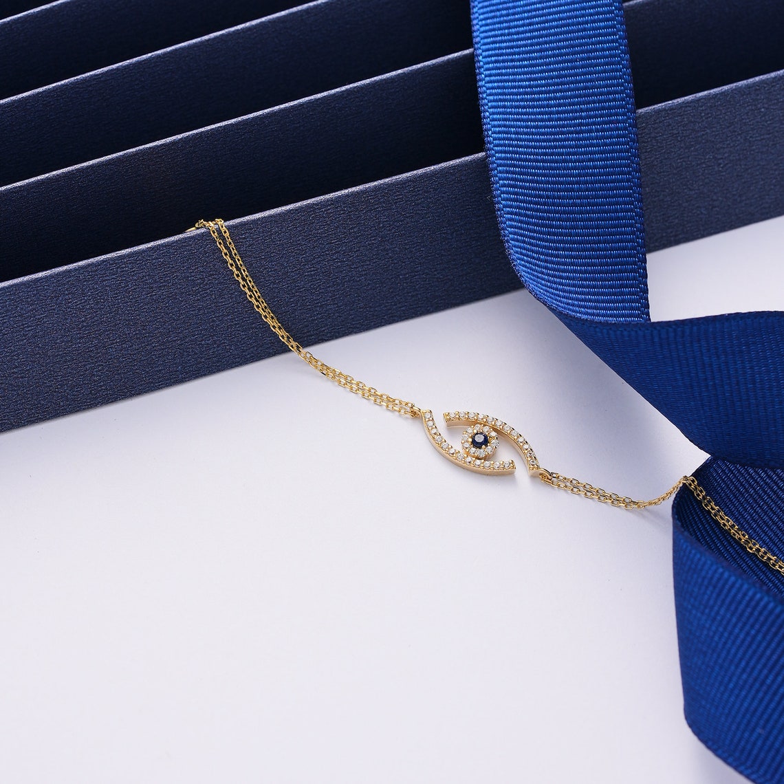 14K Gold Eye Bracelet, Solid 14K Gold Evil Eye Bracelet, Dainty Custom ...