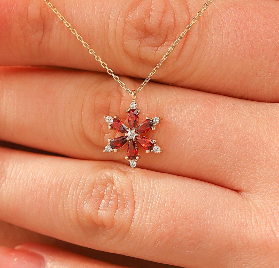 14K Gold Ruby Necklace, Solid 14K Gold Anniversary Necklace, Dainty ...