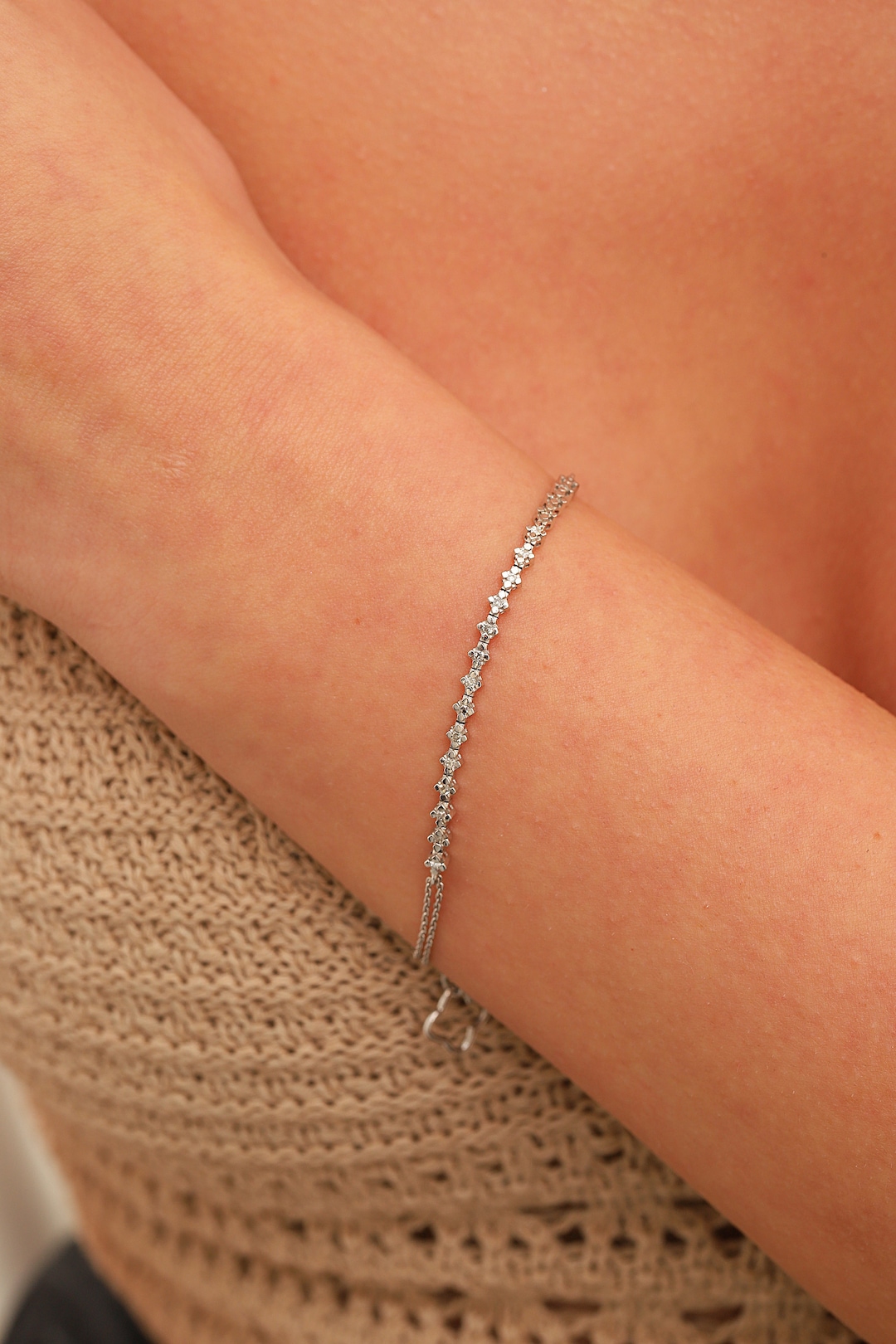 14K Gold Tennis Bracelet, 14K Solid Gold Wedding Bracelet, 2.1 MM Gold ...