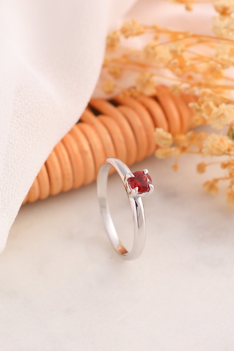 14K Gold Ruby Ring, Solid 14K Gold Engagement Ring, Dainty Initial Ruby ...
