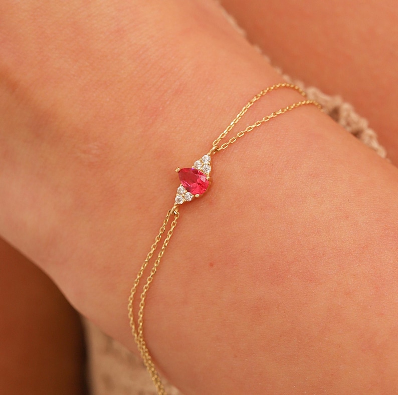 Ruby Bracelet, 14K Solid Gold Ruby Bracelet, Dainty Initial Ruby ...