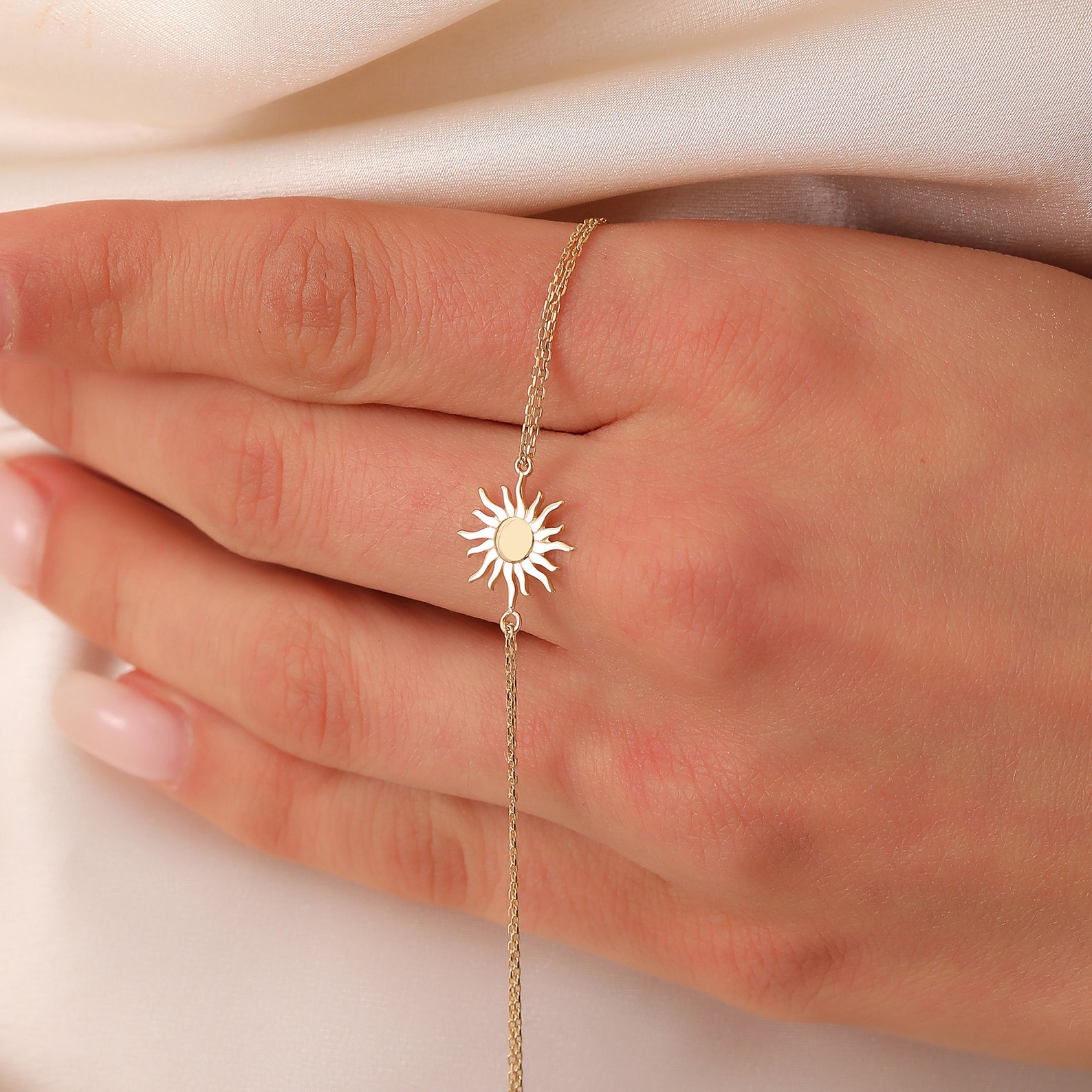 Sun Bracelet, 14K Real Gold Sun Bracelet, Dainty Initial Sun Bracelet ...