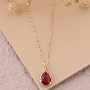 14K Gold Ruby Necklace, Minimalist Ruby Necklace, 14K Solid Gold ...