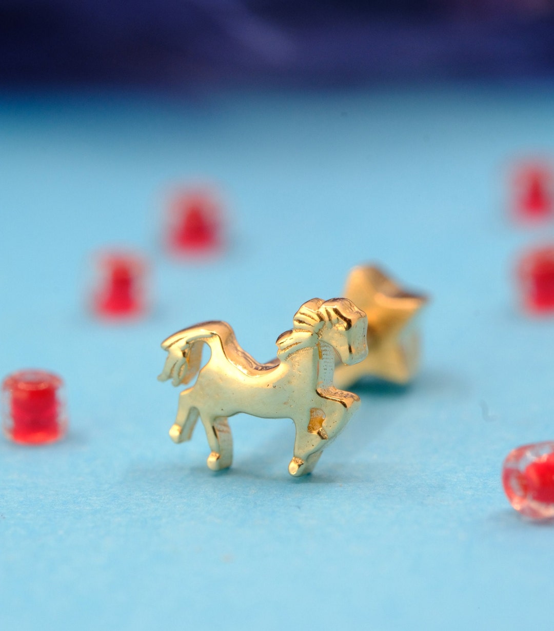 14K Gold Horse Tragus, Handmade Horse Tragus, 14K Solid Gold Animal ...