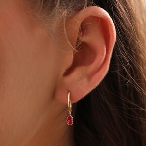 Tiny Ruby Earrings, Solid 14K Gold Anniversary Earrings, Dainty Custom ...