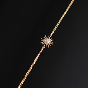 Tiny Sun Bracelet, 14K Real Gold Celestial Bracelet, Dainty Custom Sun ...