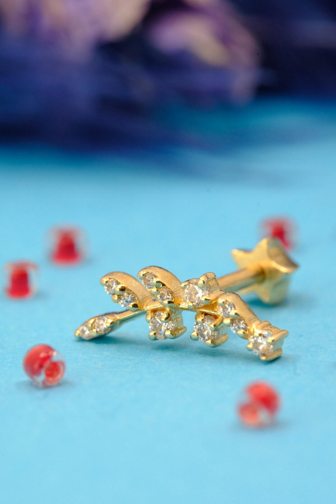 Handmade 14K Gold Flower Tragus, Minimalist Gold Flower Tragus, 14K ...