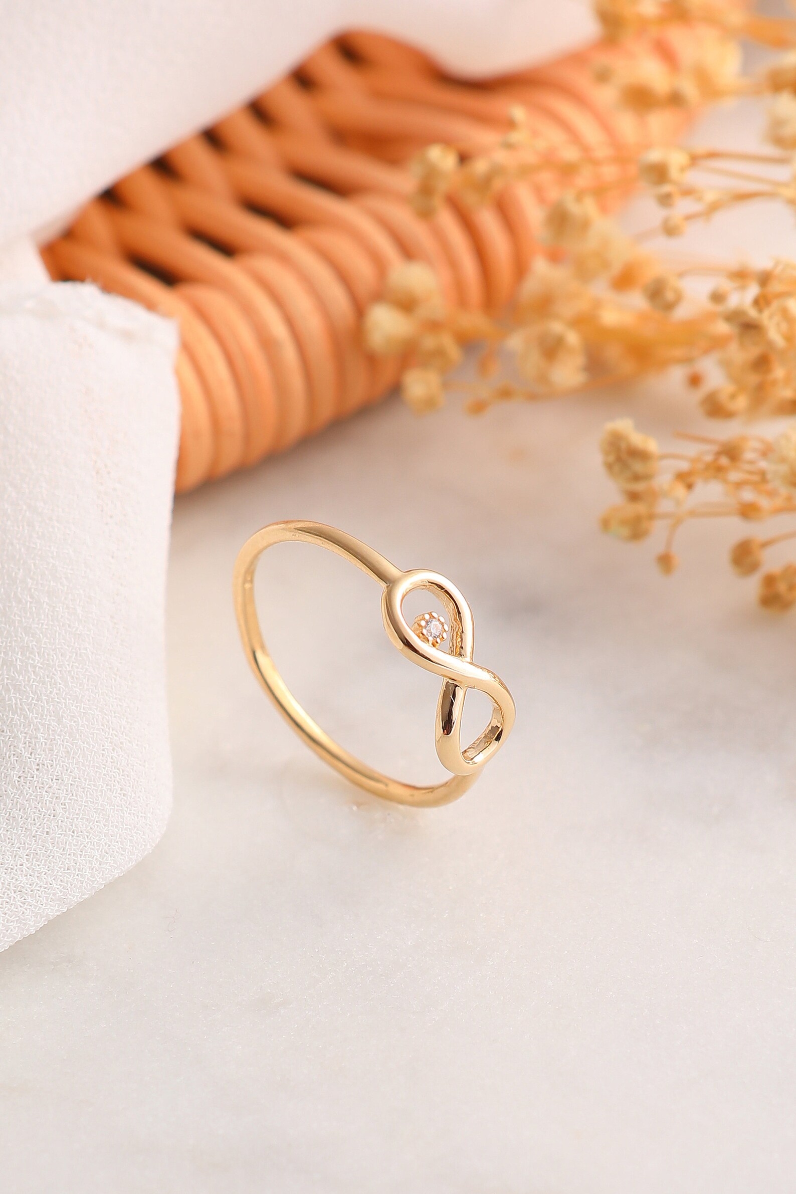 14K Gold Infinity Ring, Dainty Custom Infinity Ring, 14K Solid Gold ...