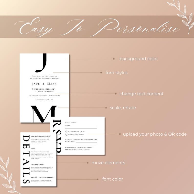 Modern Classic Wedding Invitation Set, RSVP Card, the Details Card ...
