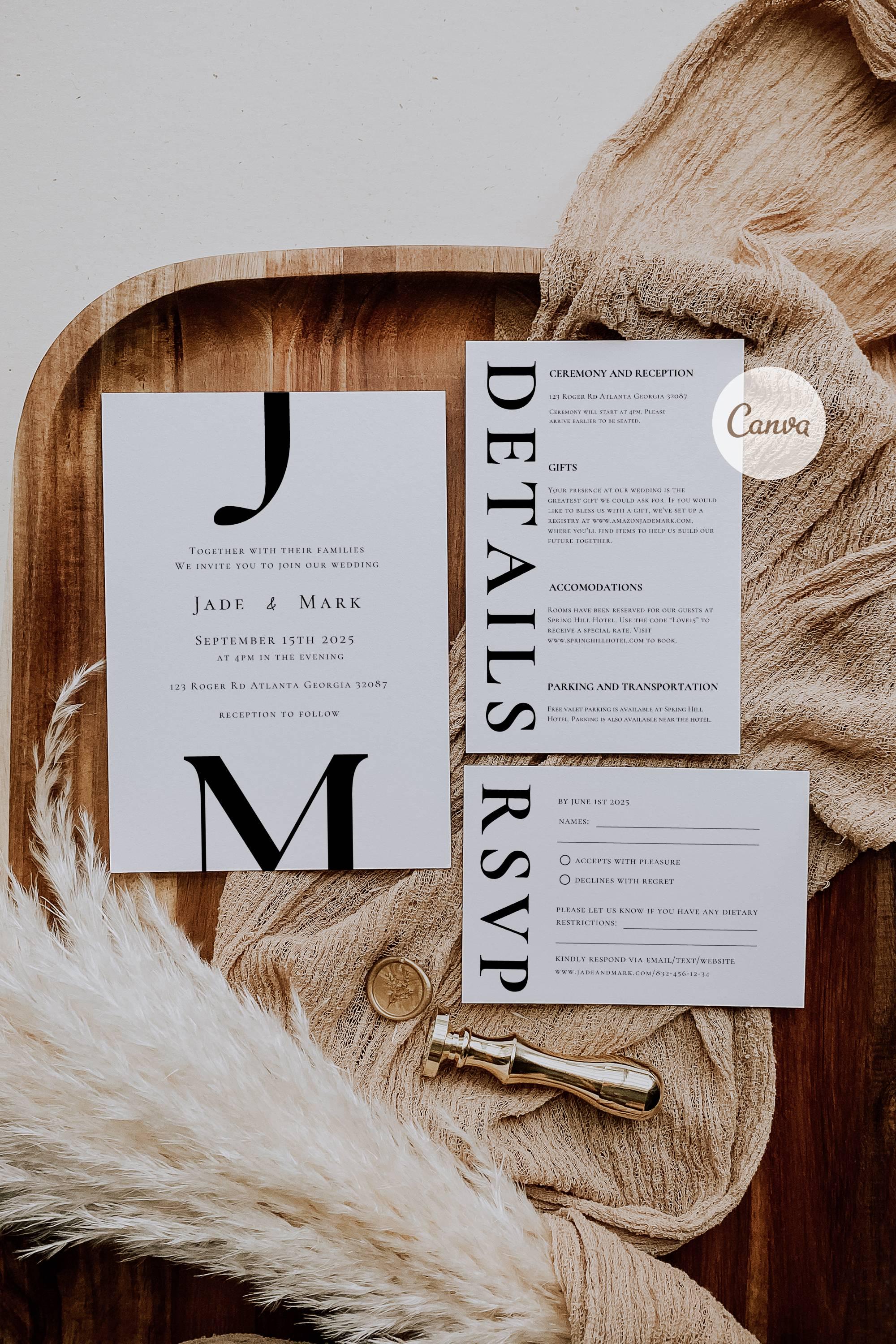Modern Classic Wedding Invitation Set, RSVP Card, the Details Card ...