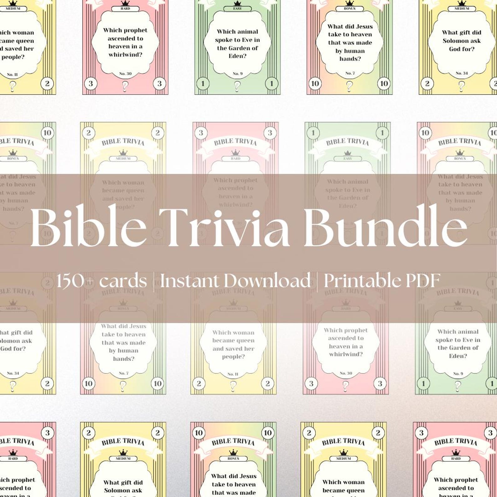 Bible Trivia Bundle 150+ Cards, Bible Game, Bible Trivia Night, Church ...