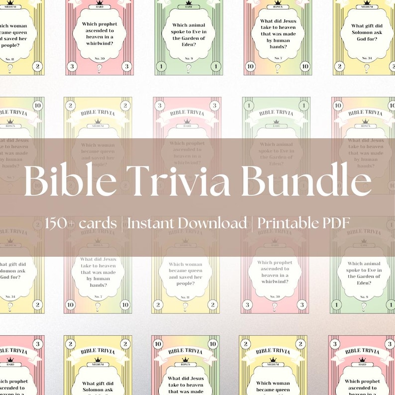 Bible Trivia Bundle 150+ Cards, Bible Game, Bible Trivia Night, Church ...
