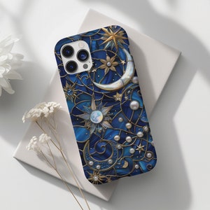 Celestial Moon and Stars Stained Glass Mosaic Phone Case Vintage Trendy ...