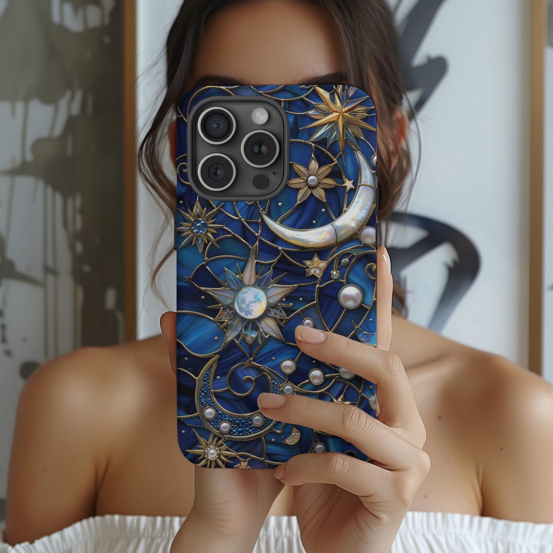 Celestial Moon and Stars Stained Glass Mosaic Phone Case Vintage Trendy ...
