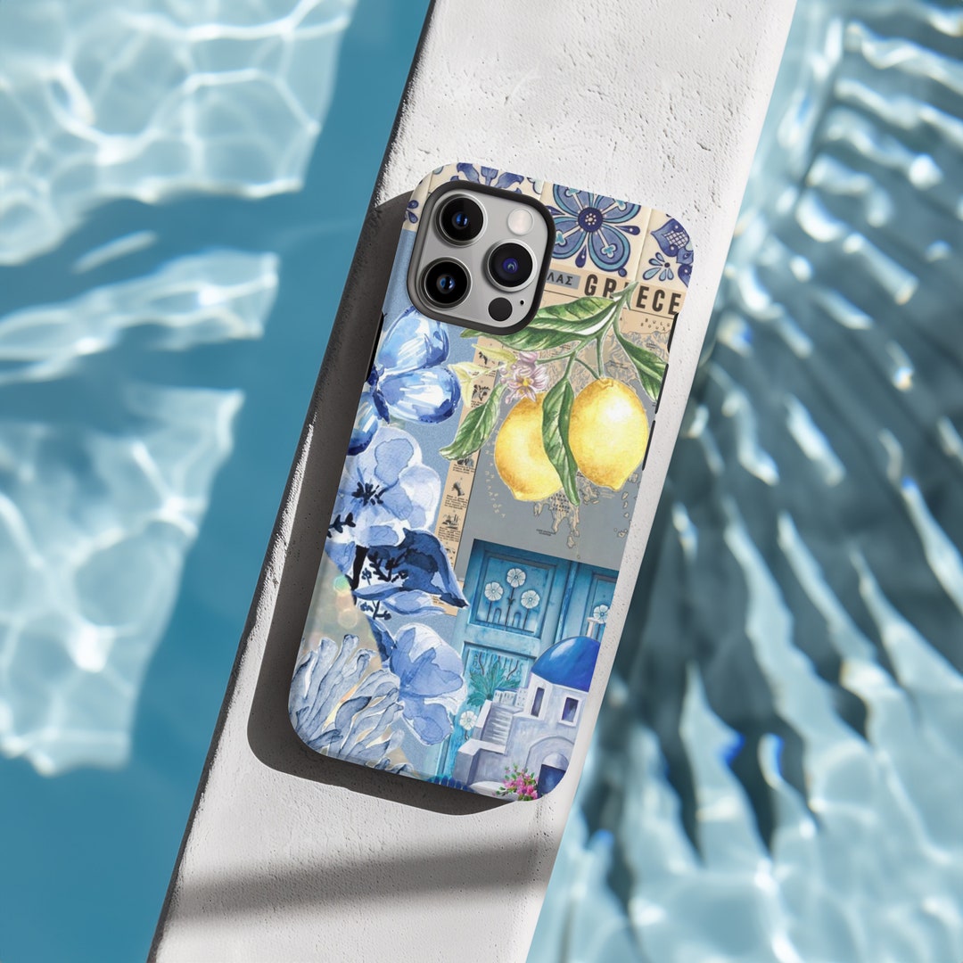 Santorini Greece Blue Summer Collage Aesthetic Mosaic Preppy Phone Case ...