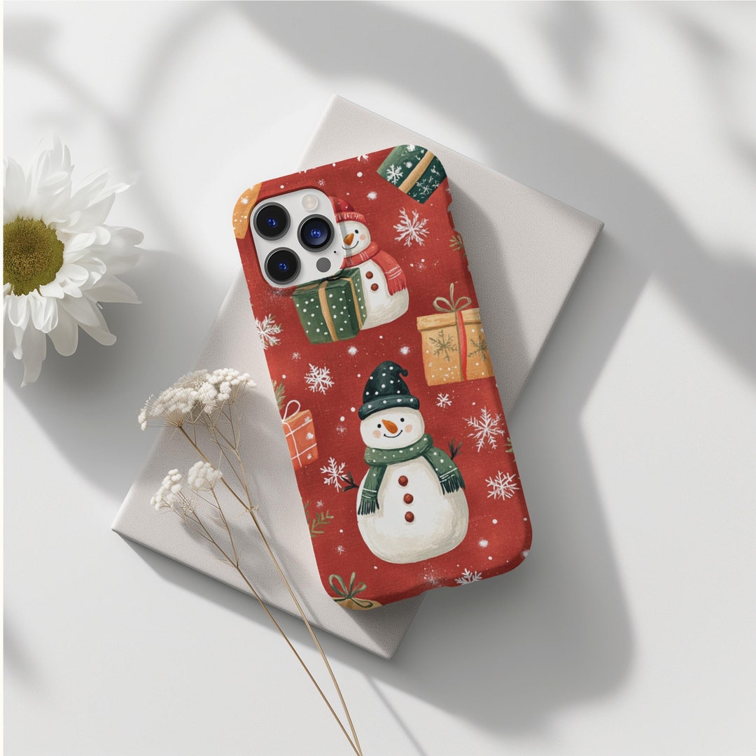 Christmas Winter Phone Case Festive Cute Snowman Warm Aesthetic Unique ...