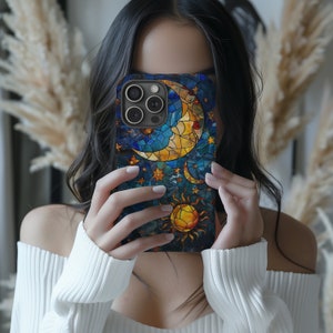 Celestial Moon Stars Sun Stained Glass Vintage Mosaic Aesthetic Phone ...