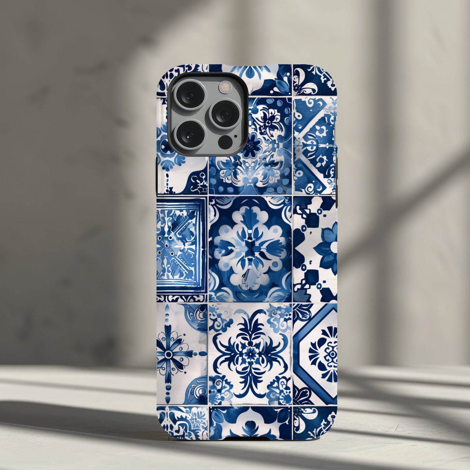Tile Toile Mosaic Coastal Blue Aesthetic Phone Case, Porcelain Theme ...