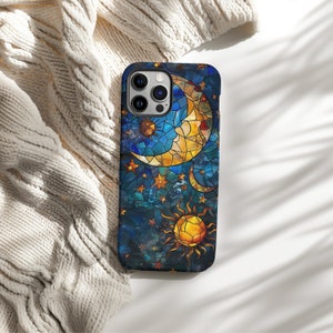 Celestial Moon Stars Sun Stained Glass Vintage Mosaic Aesthetic Phone ...