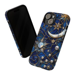 Celestial Moon and Stars Stained Glass Mosaic Phone Case Vintage Trendy ...