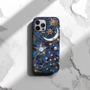 Celestial Moon and Stars Stained Glass Mosaic Phone Case Vintage Trendy ...