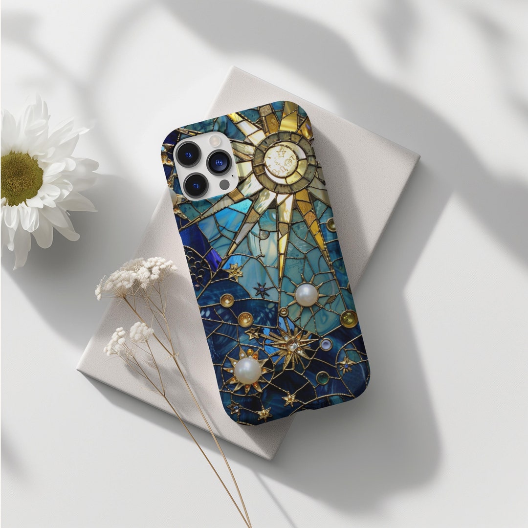 Celestial Moon and Stars Phone Case Starry Night Faux Pearl Stained ...