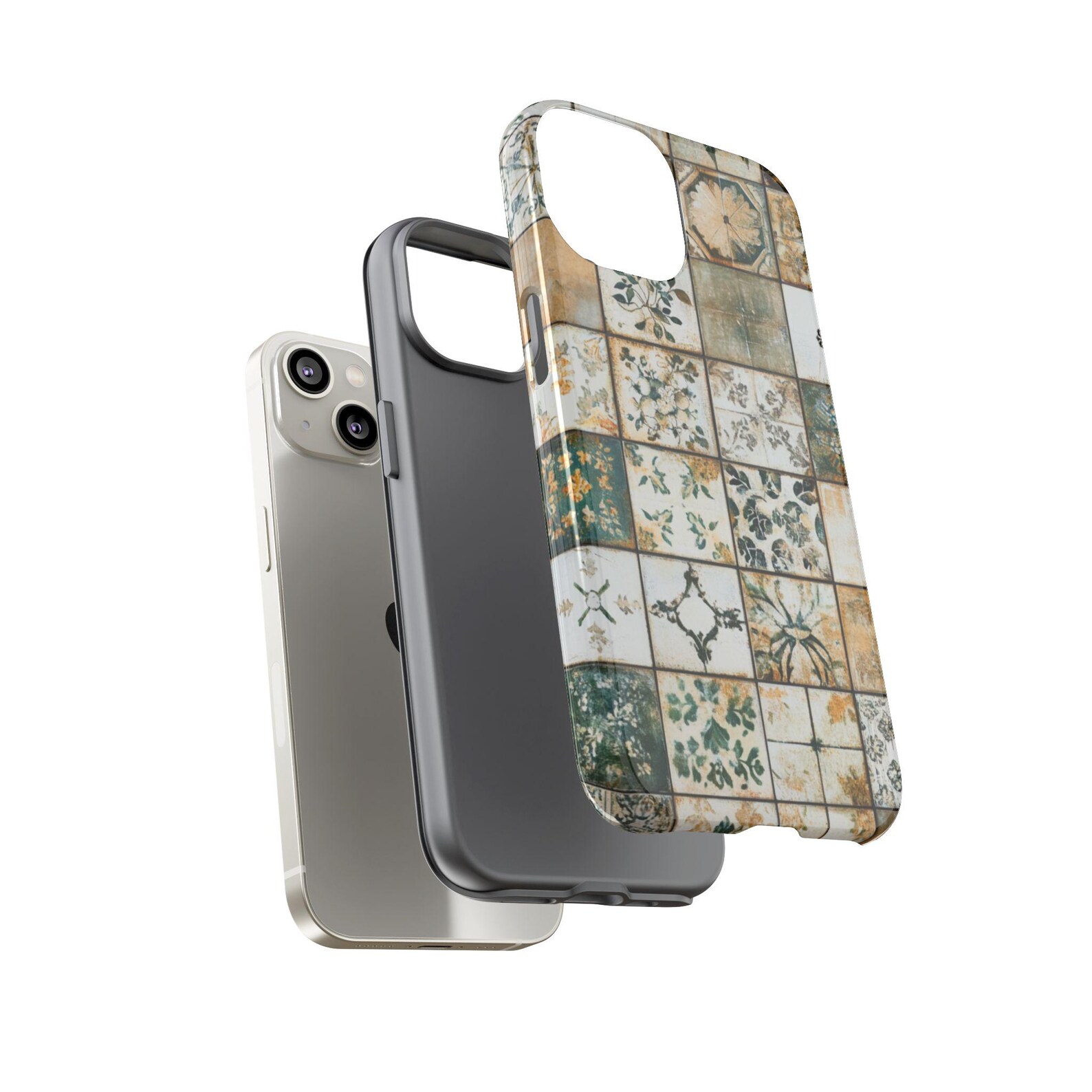 Vintage Tile Phone Case Elegant Patchwork Unique Aesthetic iPhone 16 15 ...