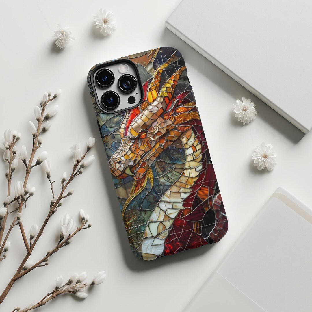 Dragon Phone Case Stained Glass Mosaic Vintage Chinese Horoscope ...