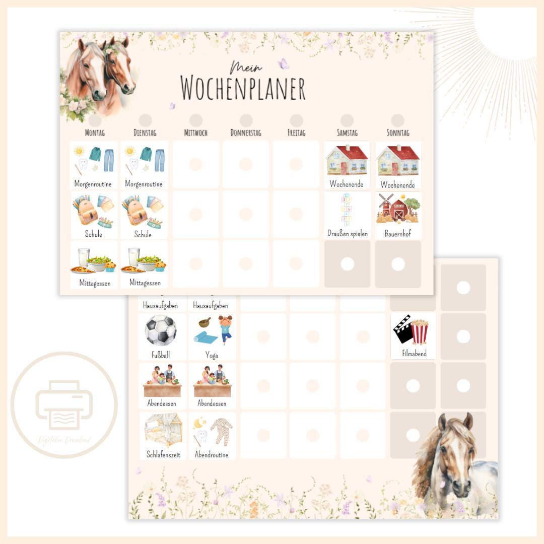 Weekly Planner for Children Horse - Routine Planner for Children Pony ...