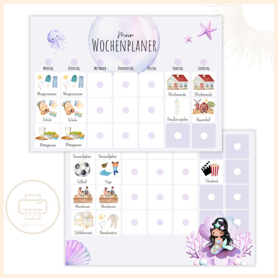 Weekly Planner for Children Mermaid - Routine Planner for Children ...