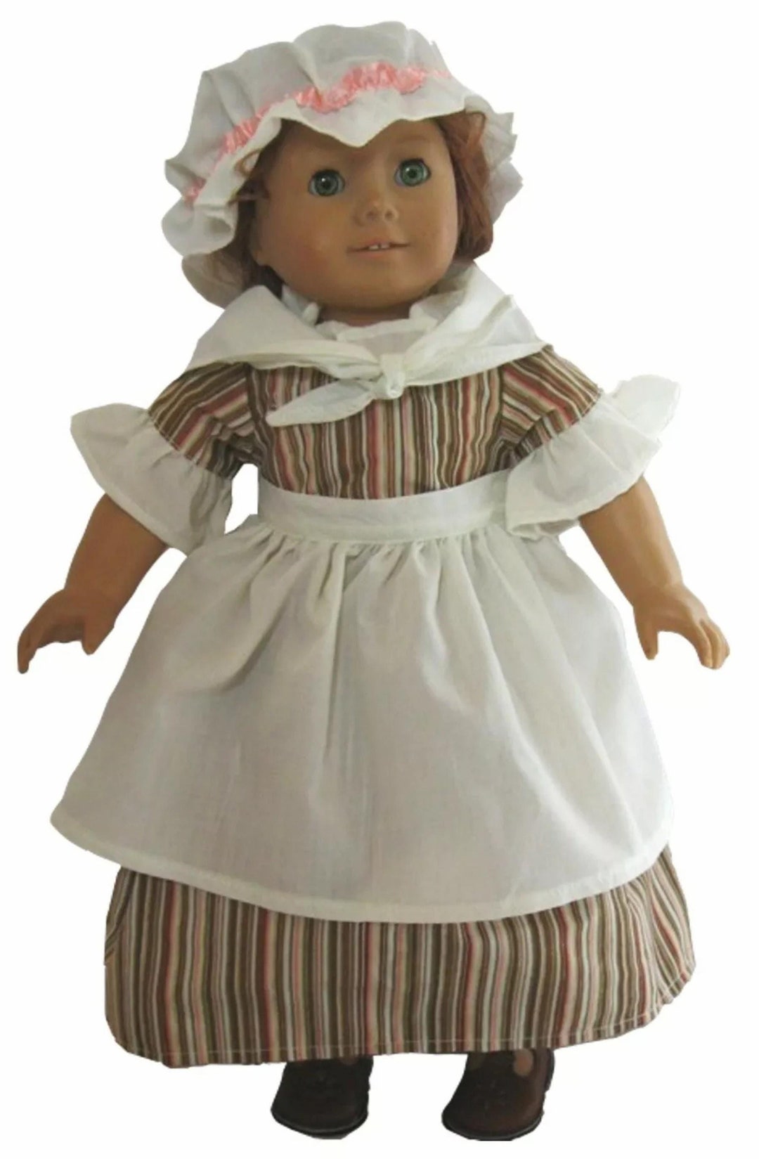 18" Doll Brown Stripe Colonial Historical Work Dress With Mob Cap - Etsy