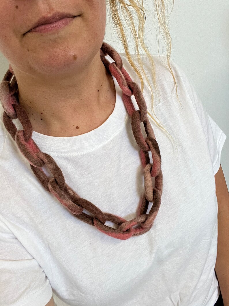 Peach Salmon Brown Felted Necklace Chain Fiber Art From Hard and Soft ...