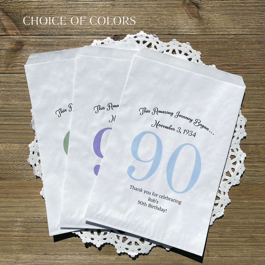 Celebrate a 90th Birthday With Our Personalized Adult Party Favor Bags ...