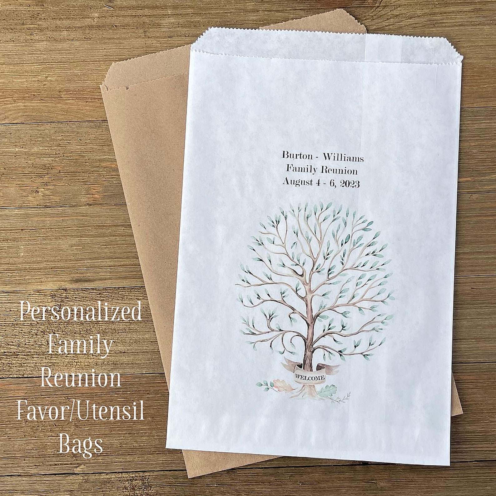 Personalized Family Reunion Favor Bags: Tree Design, Utensil Bags, - Etsy