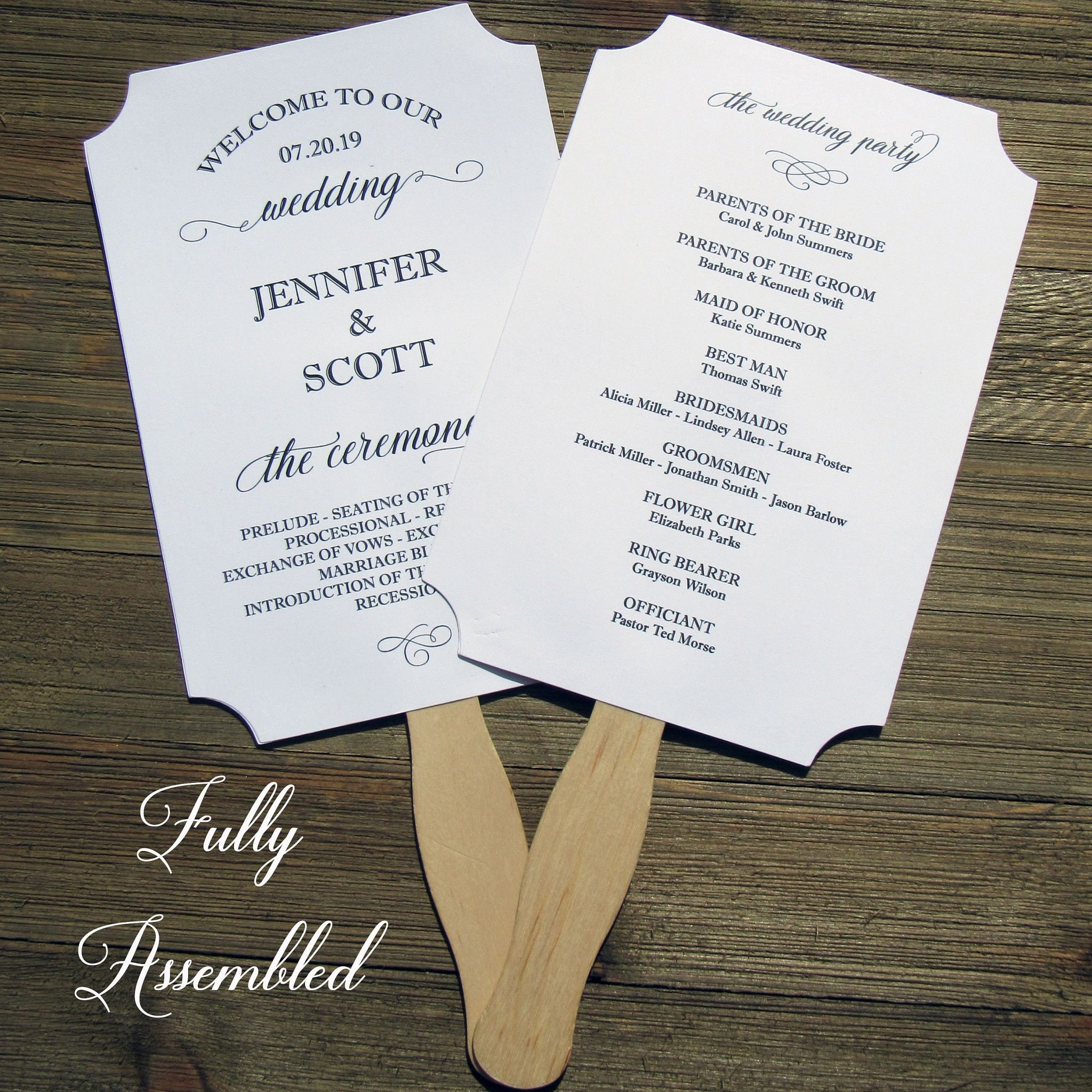 Wedding Program Fans Wedding Ceremony Fans Assembled Fans | Etsy