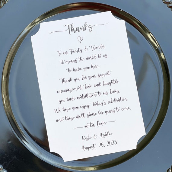 Personalized wedding reception thank you cards printed, wedding thank ...