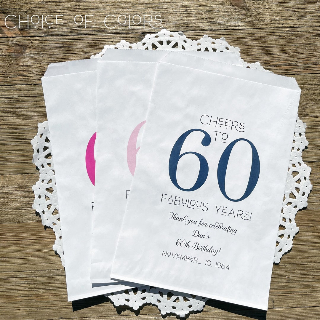 Personalized 60th Birthday Favor Bags: Cheers to 60 Years - Etsy