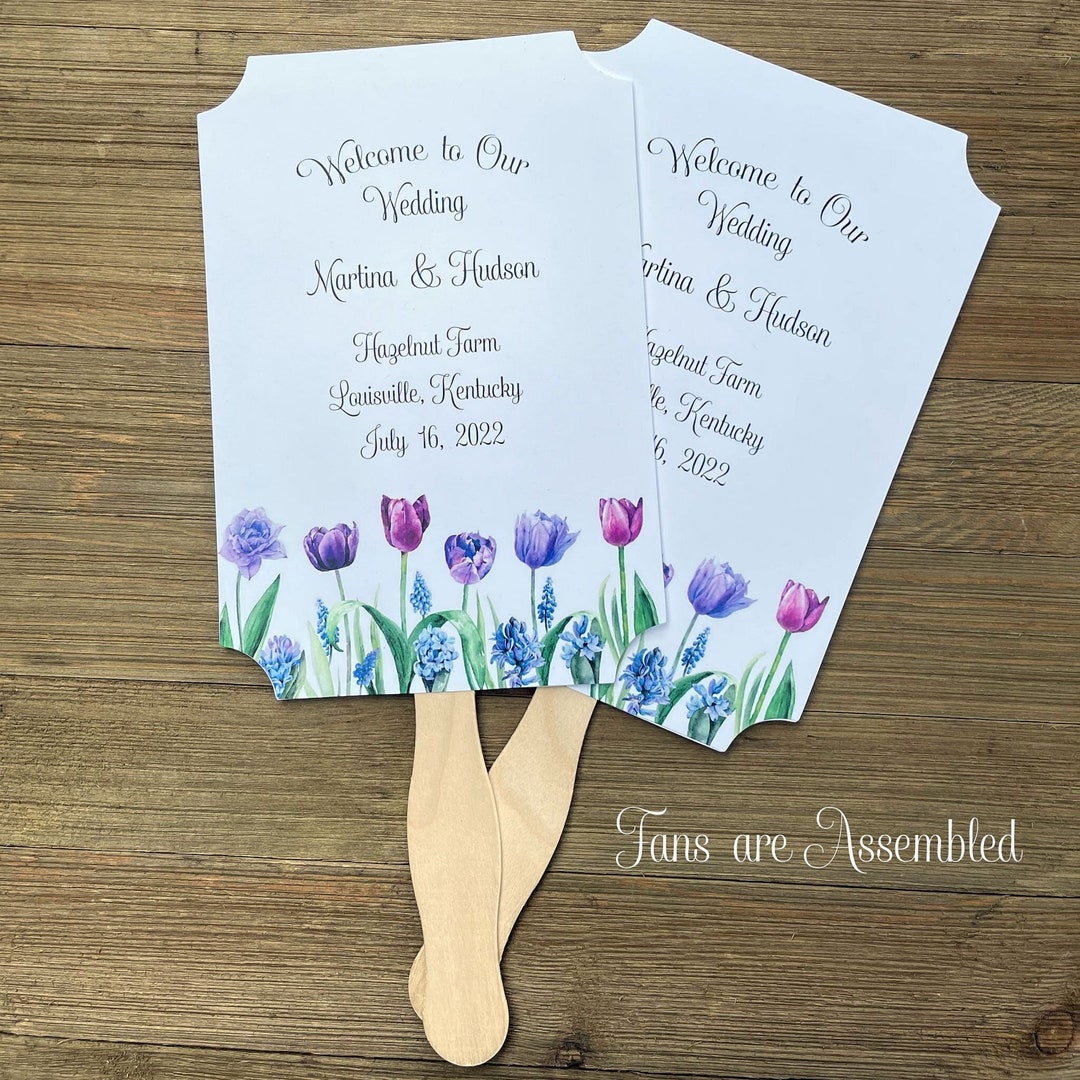 Personalized Wedding Fans: Purple Tulips, Keepsake Favors - Etsy