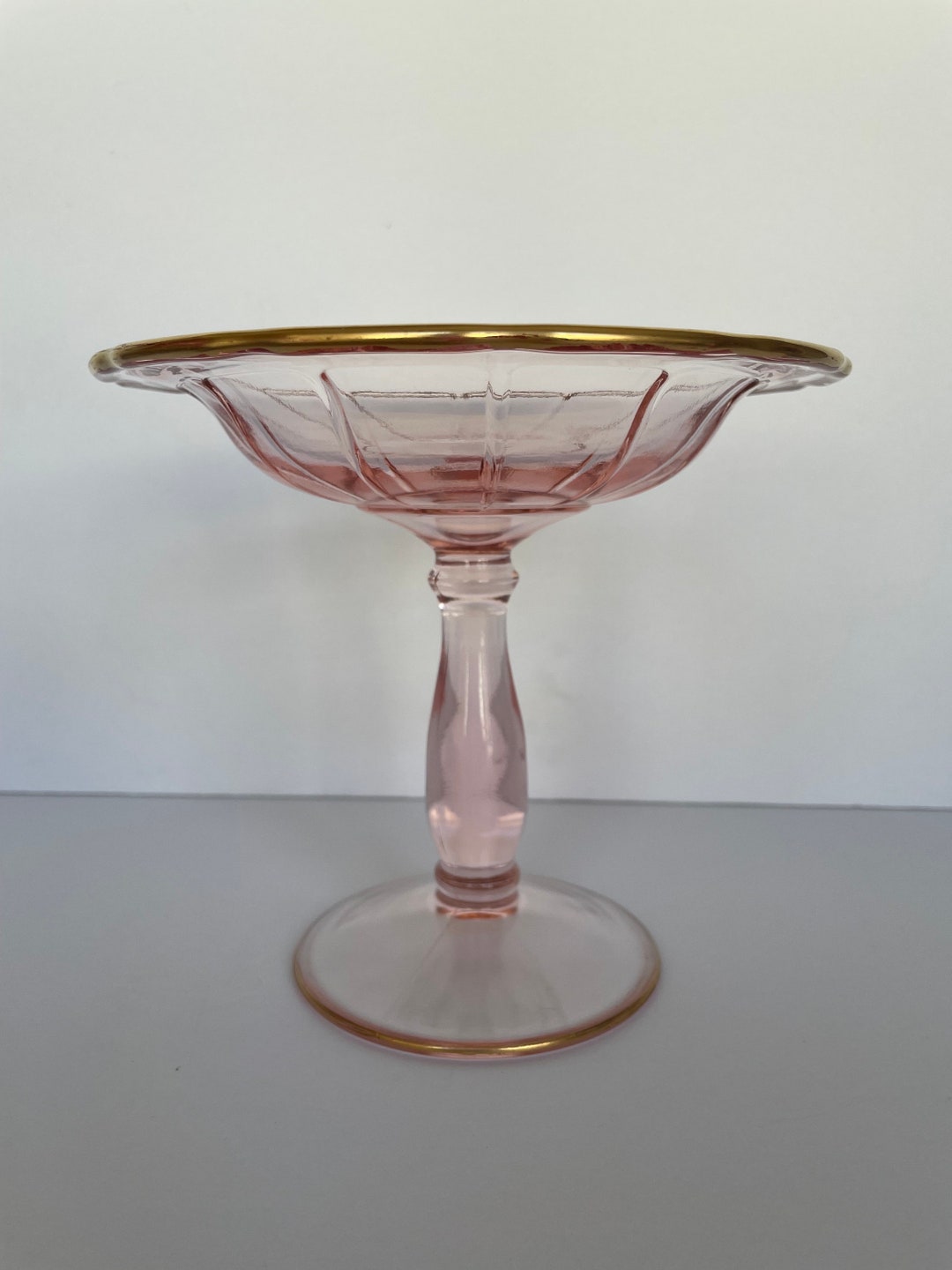 Vintage Art Deco 1930s Pink Depression Glass Compote With Gold Trim - Etsy