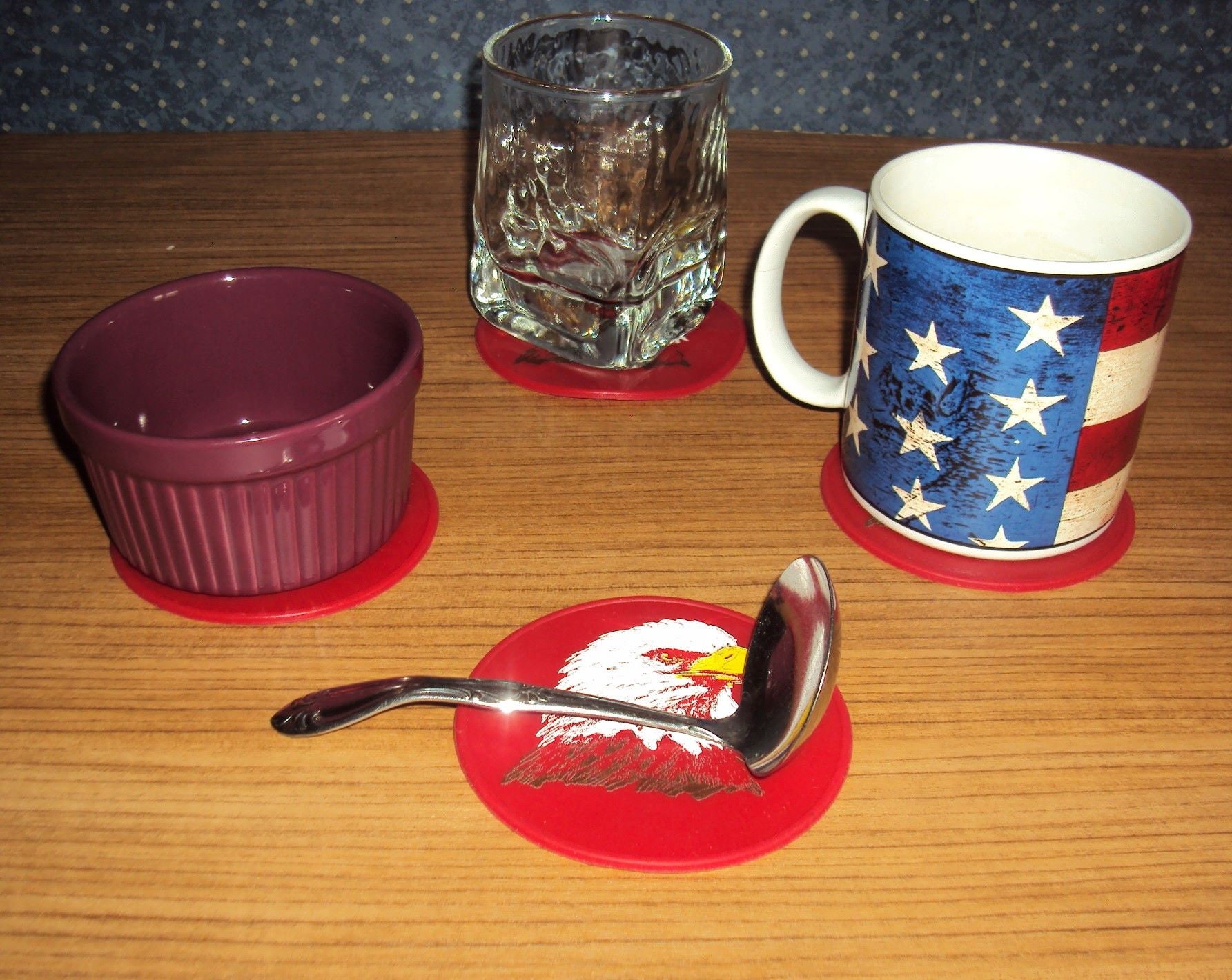 Red Silicone Slip Resistant Eagle Table Coasters, Drink Coaster, Spoon ...