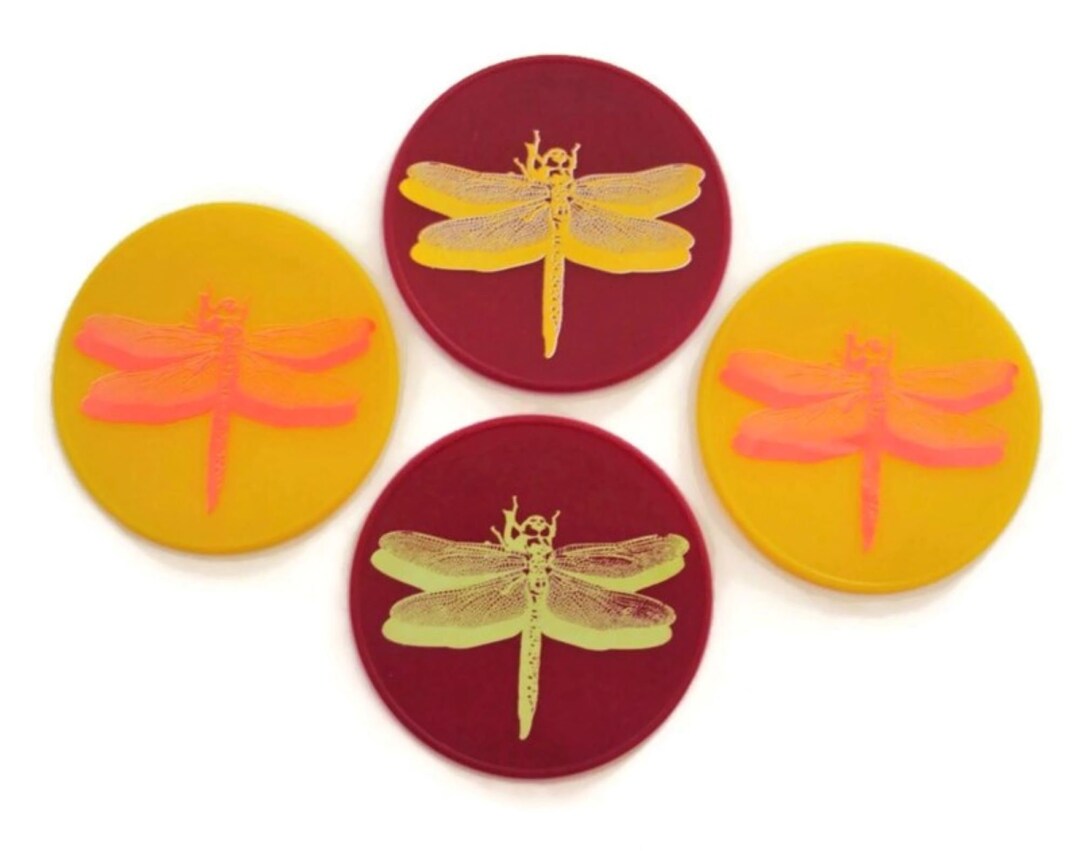 Red & Yellow Silicone Nonslip Dragonfly Drink Coasters, Table Coaster ...