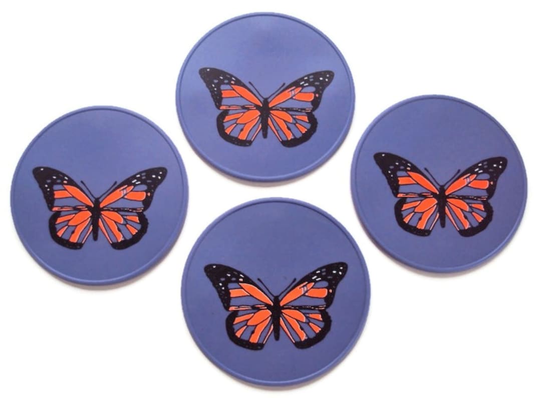 Lavender Silicone Monarch Butterfly Coasters: Heat Resistant, Set of 4 ...