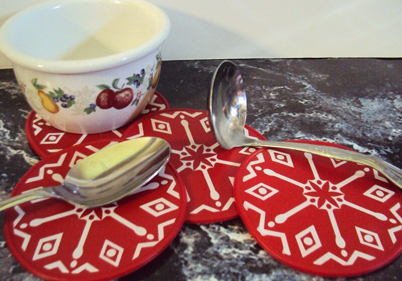 Red Silicone Nonslip Table Coasters, Desk Coasters, Spoon Rest, Jar ...