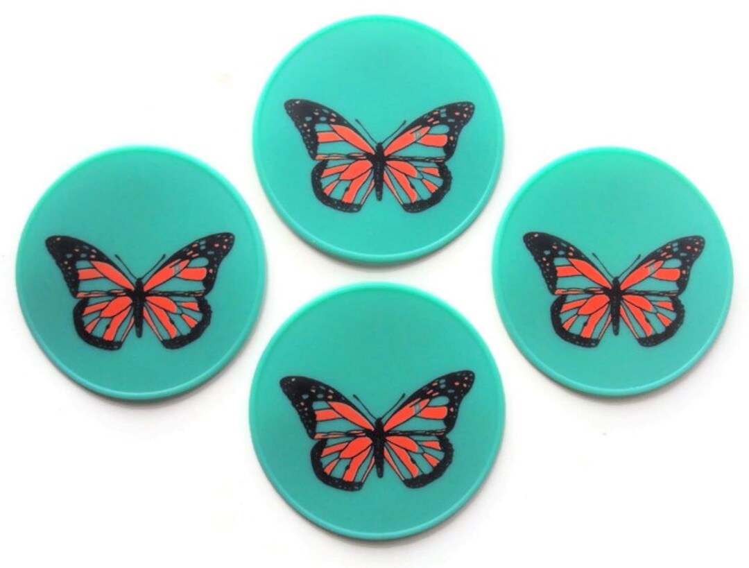Turquoise Silicone Monarch Butterfly Nonslip Drink Coasters, Table ...