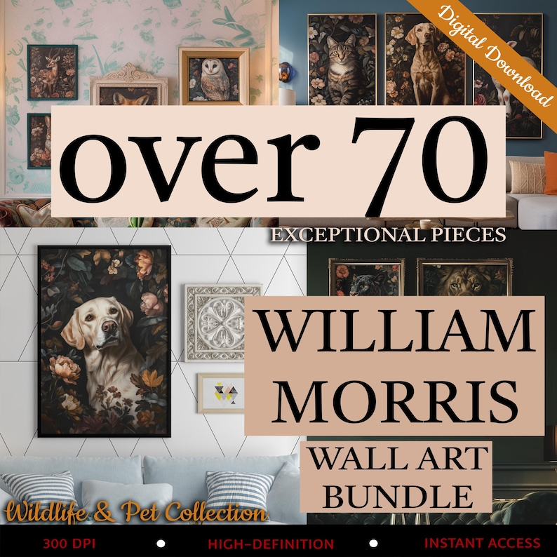 77 William Morris Prints, William Morris Prints Wildlife and Pet Bundle ...