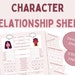 Character Relationship Sheet, Digital or Printable Character ...
